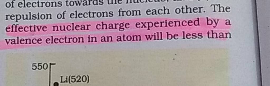 repulsion of electrons from each other. The effective nuclear charge expe..