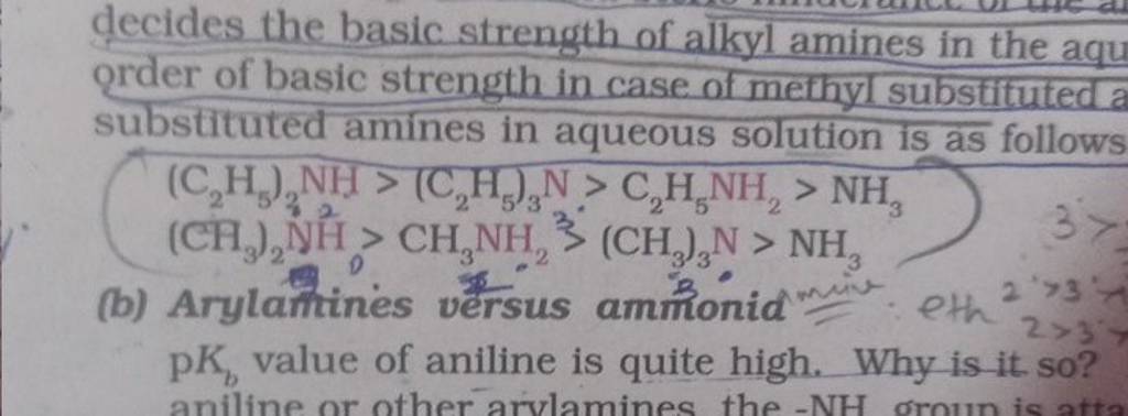 decides the basic strength of alkyl amines in the aqu order of basic stre..