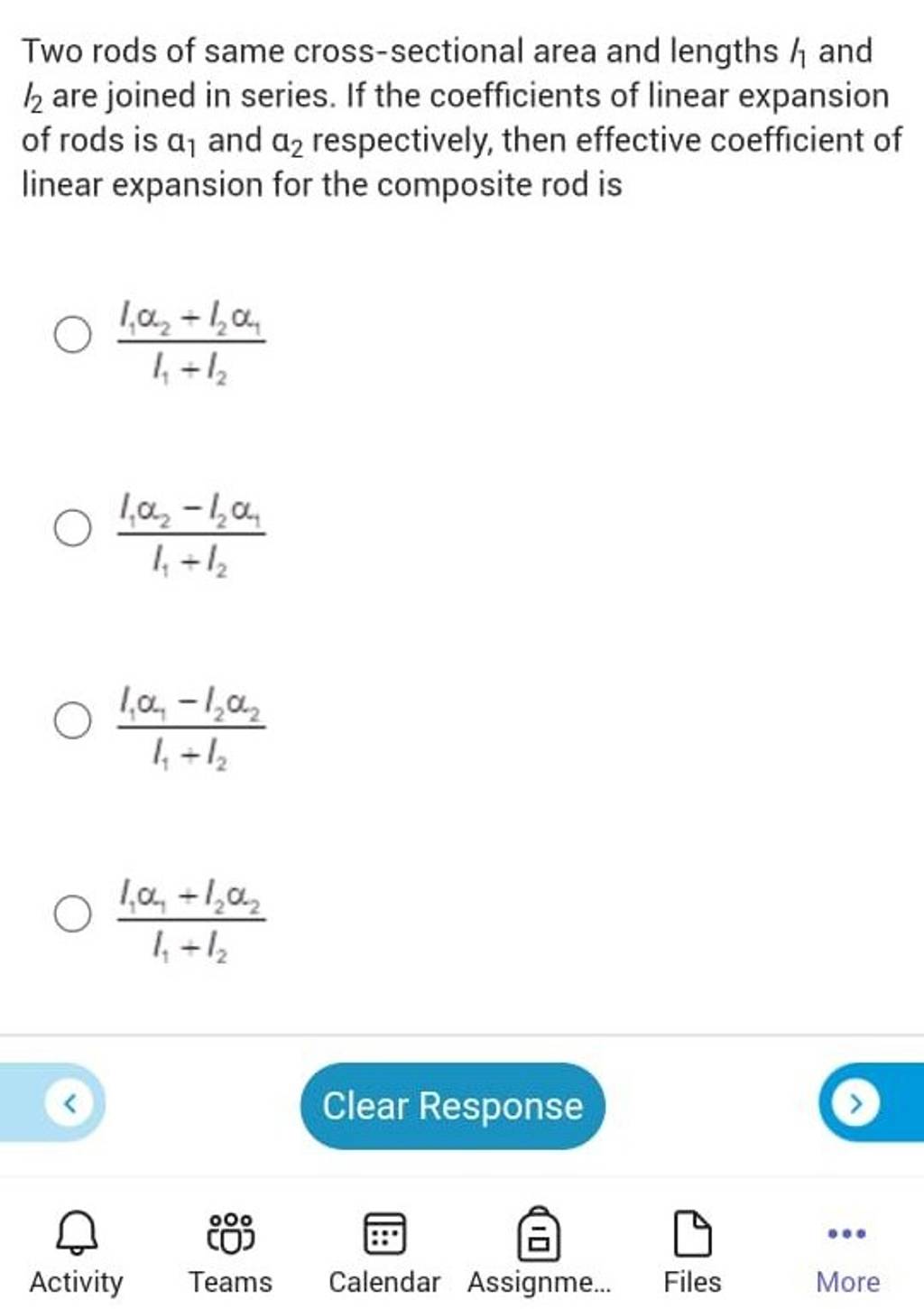 Two rods of same cross-sectional area and lengths h1 and I2 are joined