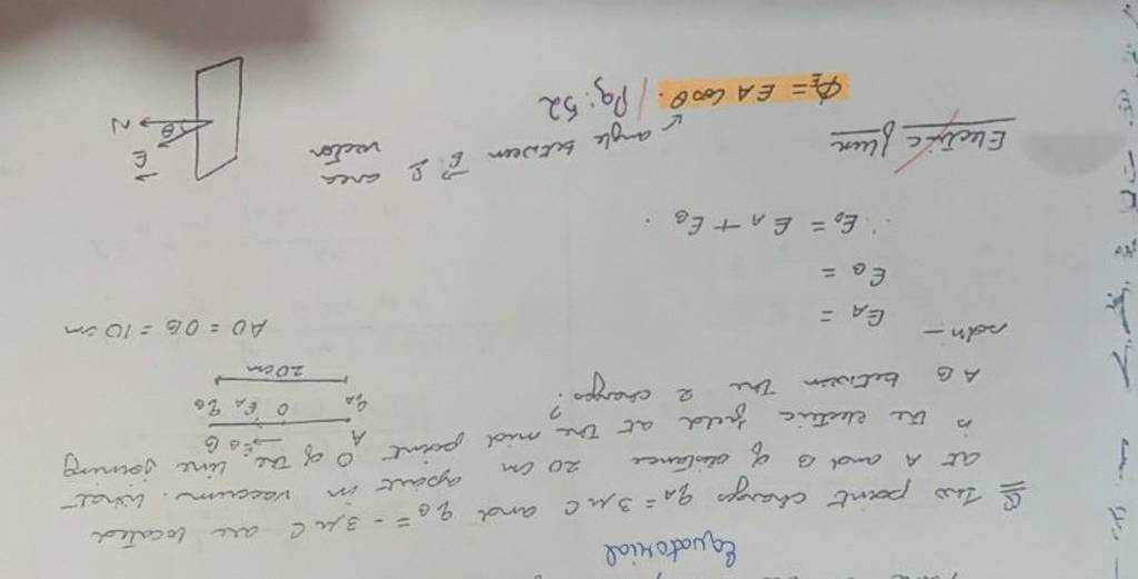 Equatorial Q Iw poent changes qA =3μc and qθ =−3μc ar located at A and B