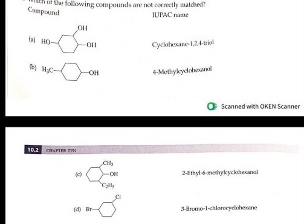 Compound IUPAC name (a) Cyclohexane-1,2,4-triol (b) 4-Methylcyclohexanol