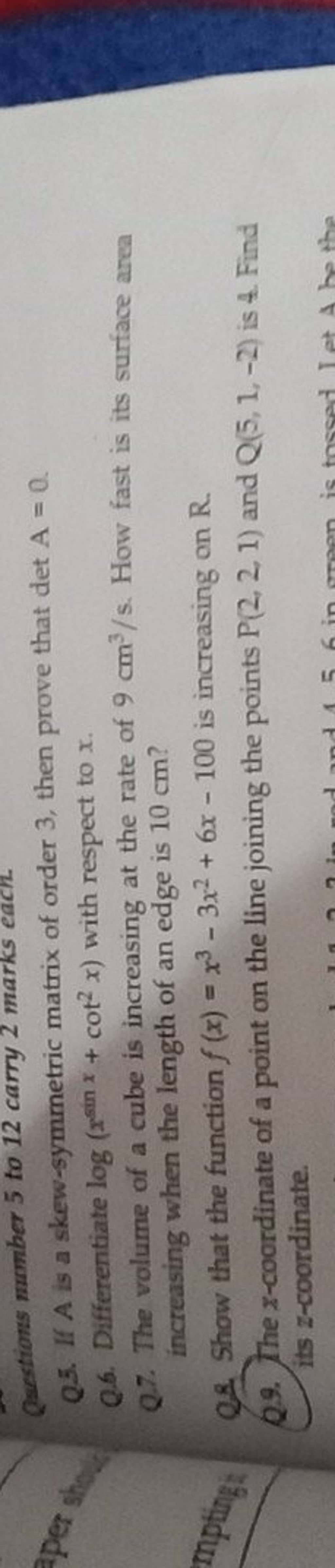 Q5 If A Is A Skew Symmetric Matrix Of Order 3 Then Prove That Det A 0
