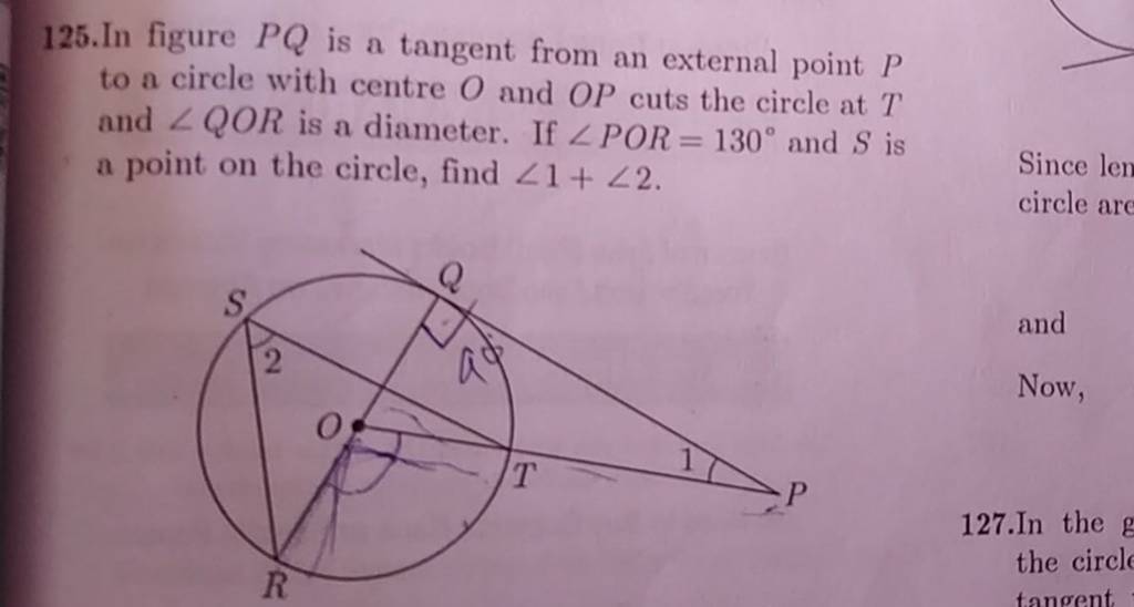 125.In figure PQ is a tangent from an external point P to a circle with c..
