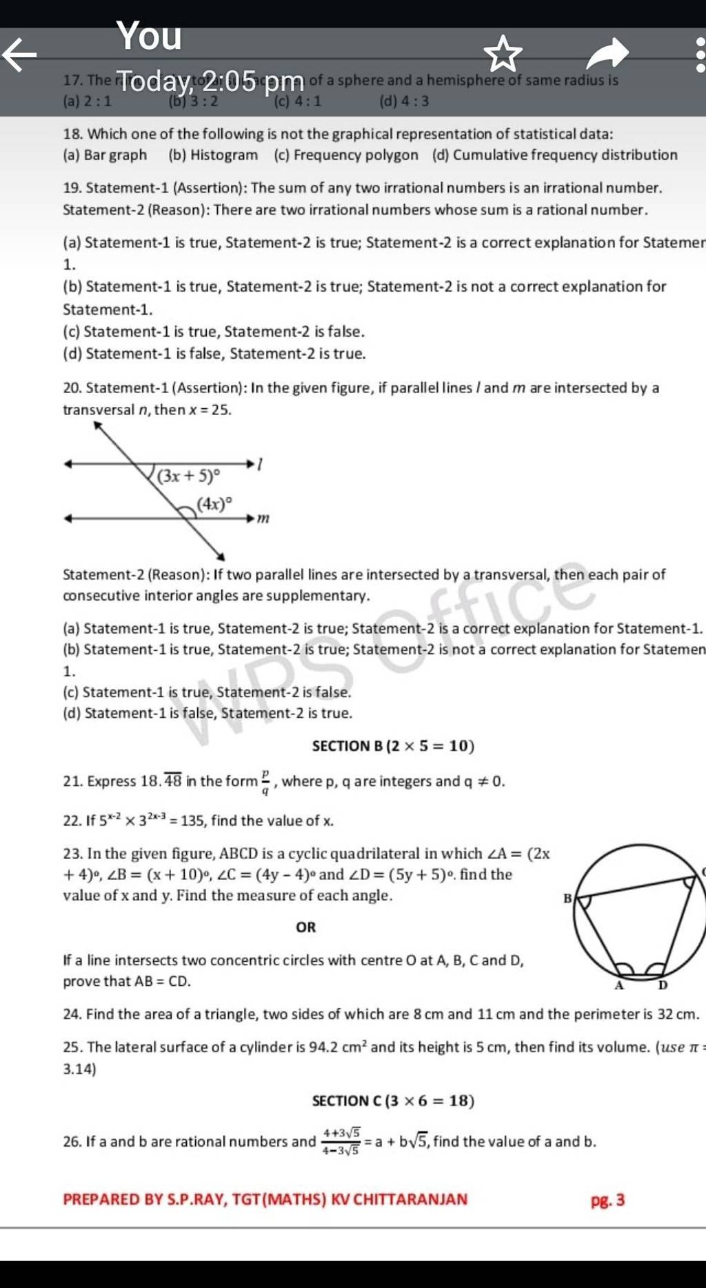 Statement 1 Assertion In The Given Figure If Parallel Lines And M A 7661