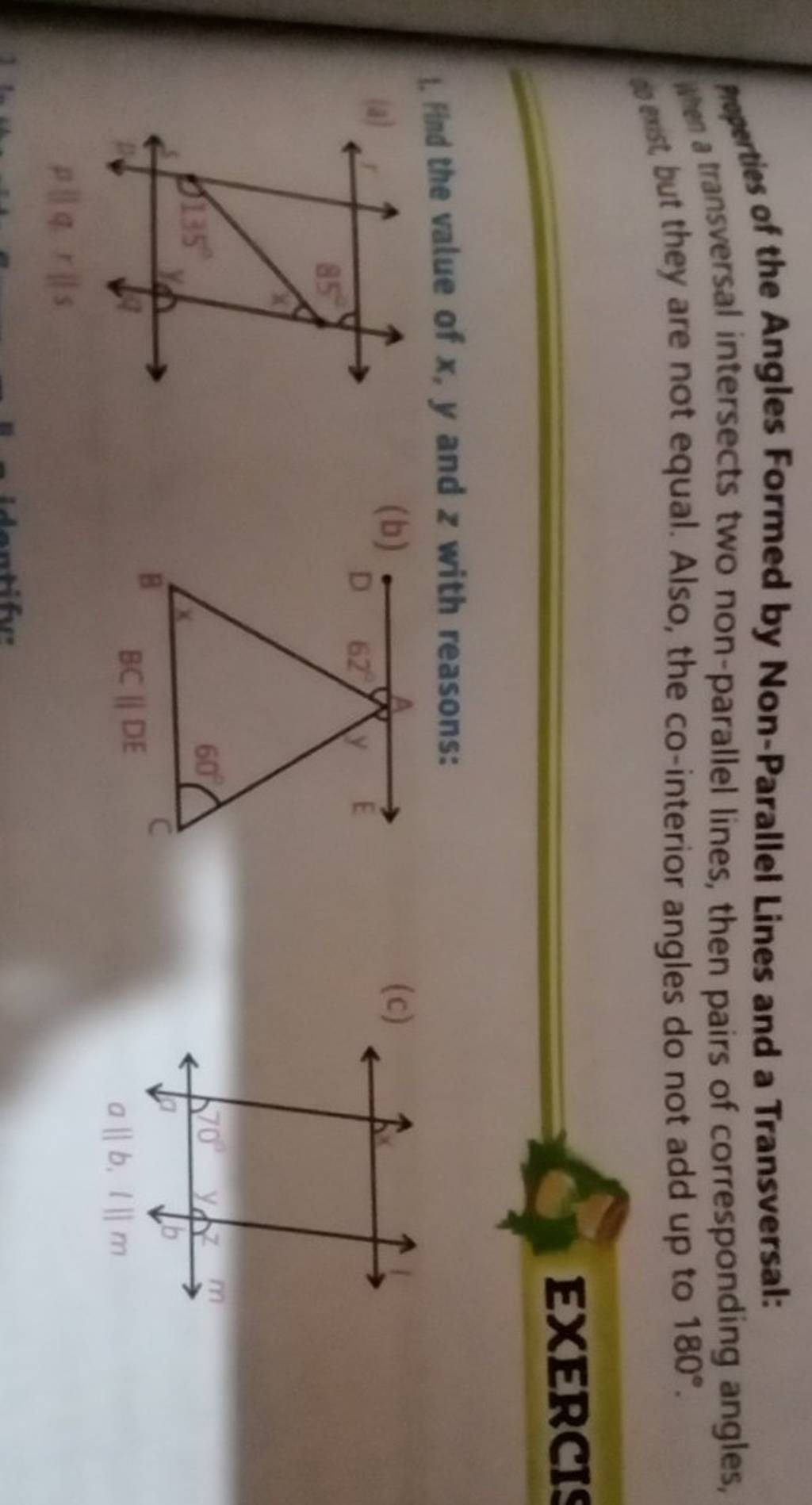 properties of the Angles Formed by Non-Parallel Lines and a Transversal: