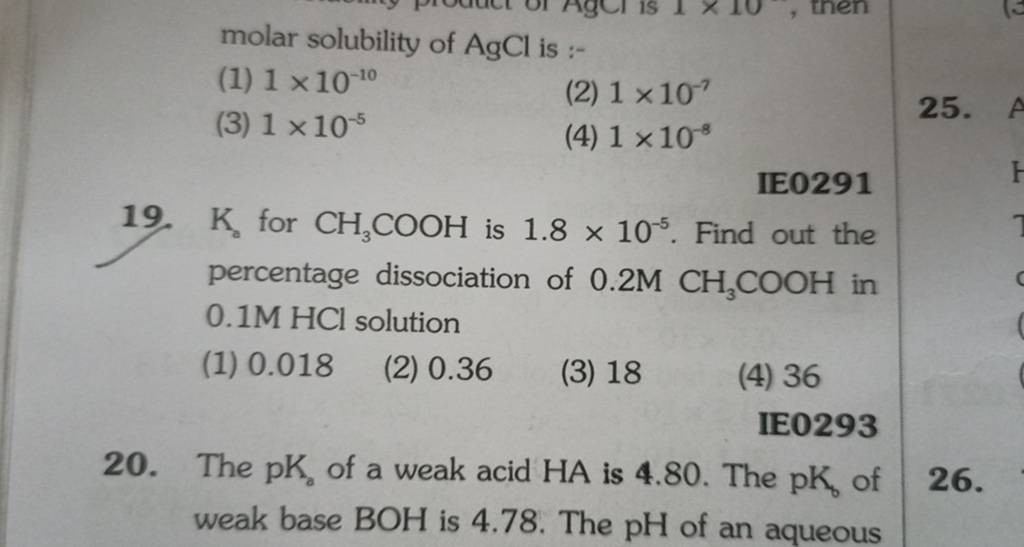 molar solubility of AgCl is :- | Filo