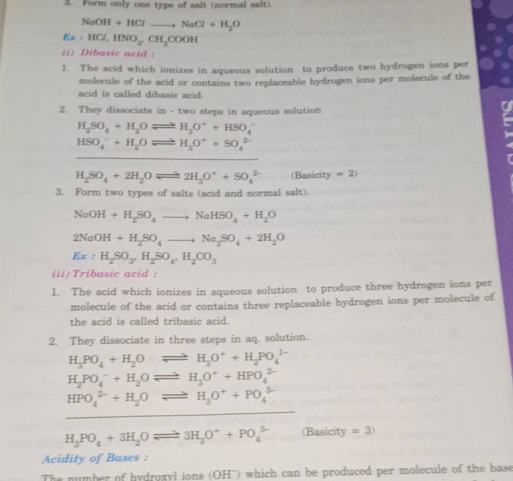 3. Form only one type of salt (normal salt). NaOH+HCl NaCl+H2 O Fx:HCl, H..