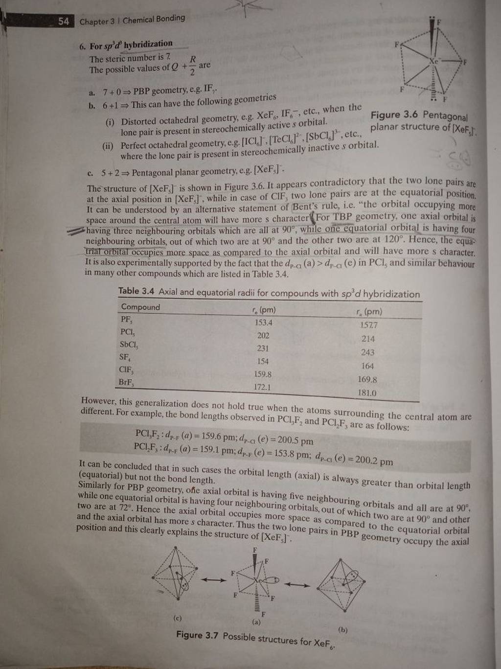 54 Chapter 3 | Chemical Bonding 6. For sp3d3 hybridization The steric num..