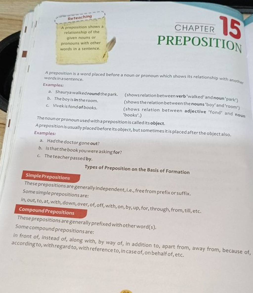 A preposition is a word placed before a noun or pronoun which shows its r..