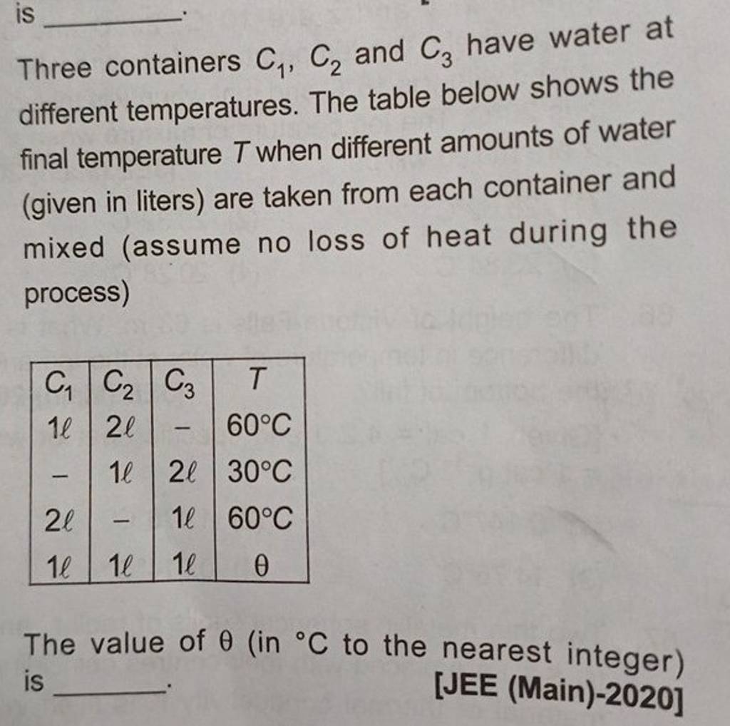 Three containers C1 ,C2 and C3 have water at different temperatures. Th..