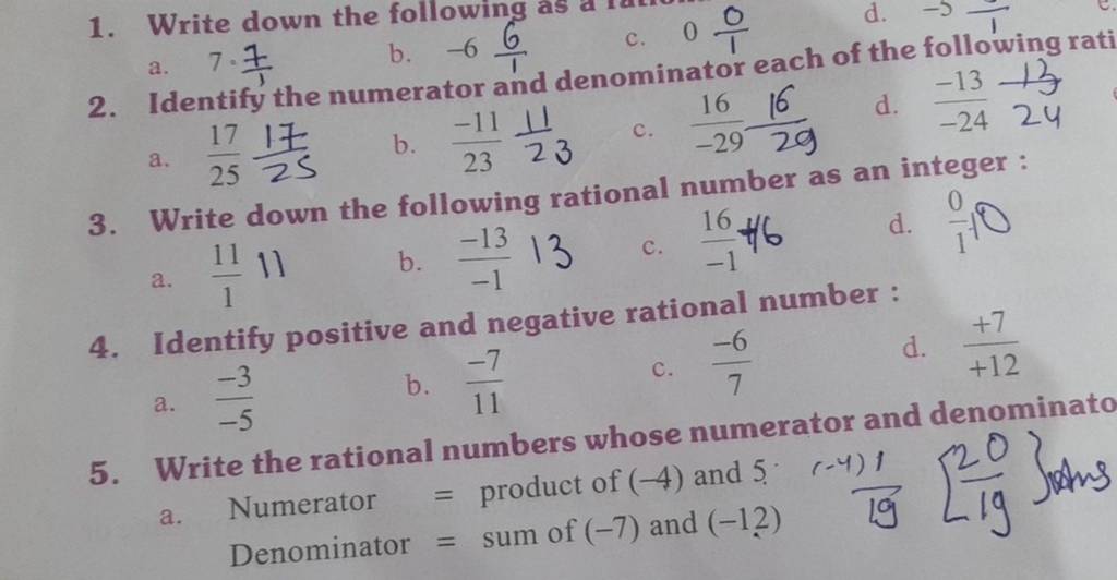 2 Identify The Numerator And Denominator Each Of The Following Rati A 2