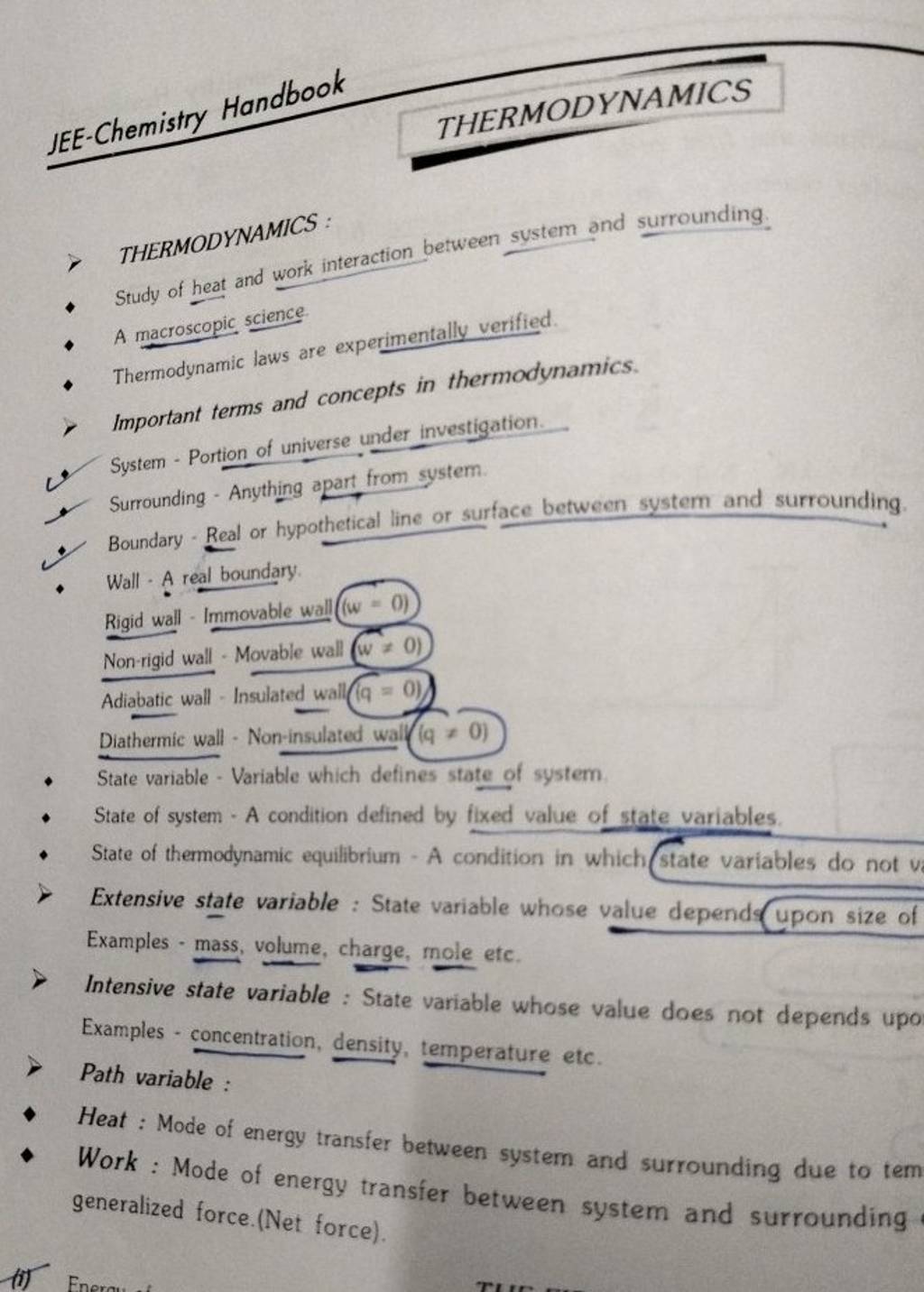 JEE-Chemistry Handbook THERMODYNAMICS THERMODYNAMICS : - Study of heat an..