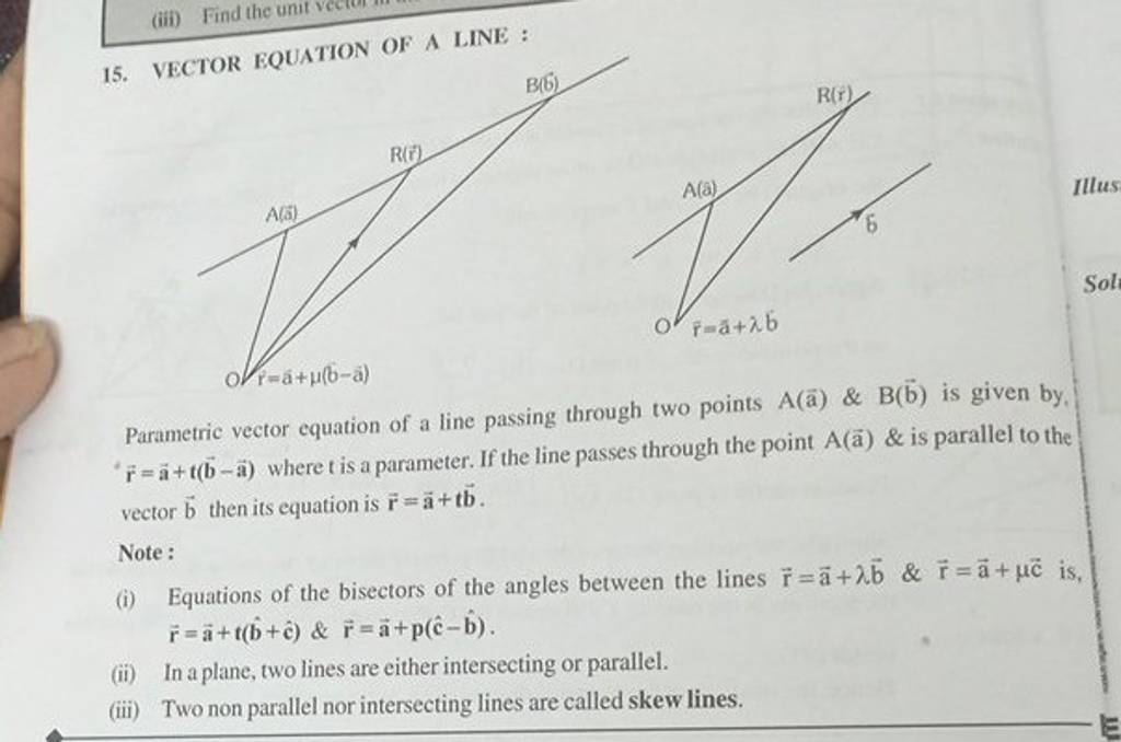 15. VECTOR EQUATION OF A LINE : Parametric vector equation of a line pass..