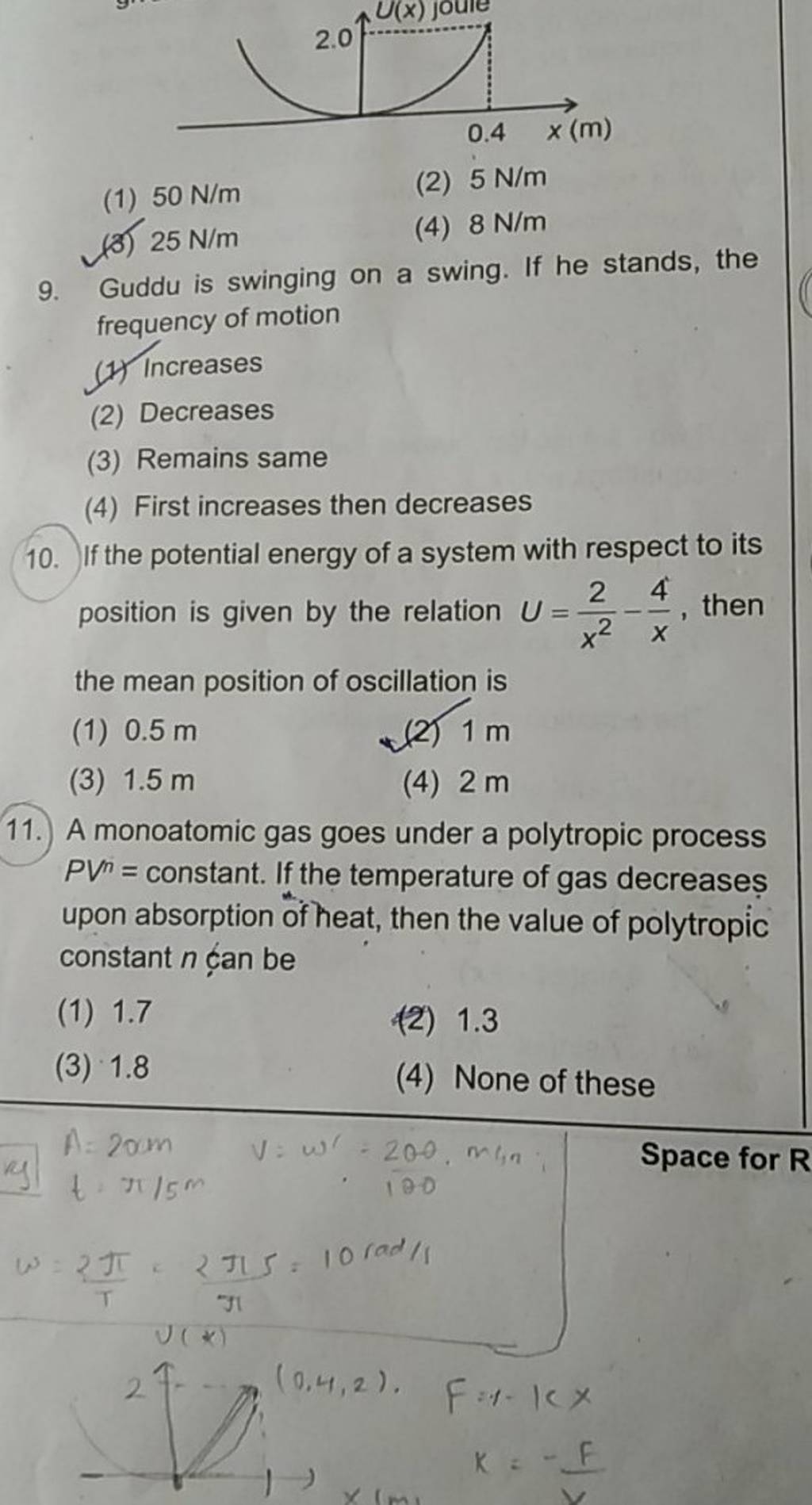 A monoatomic gas goes under a polytropic process PVn= constant. If the te..