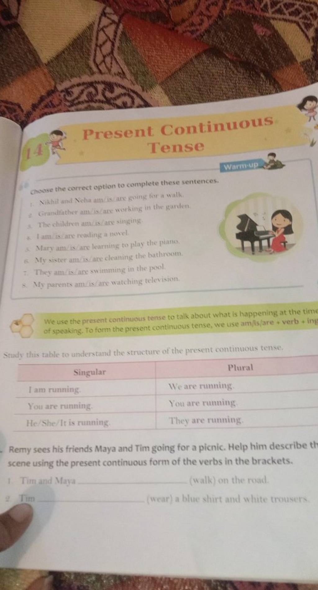 Present Continuous Tense choose the correct option to complete these sent..