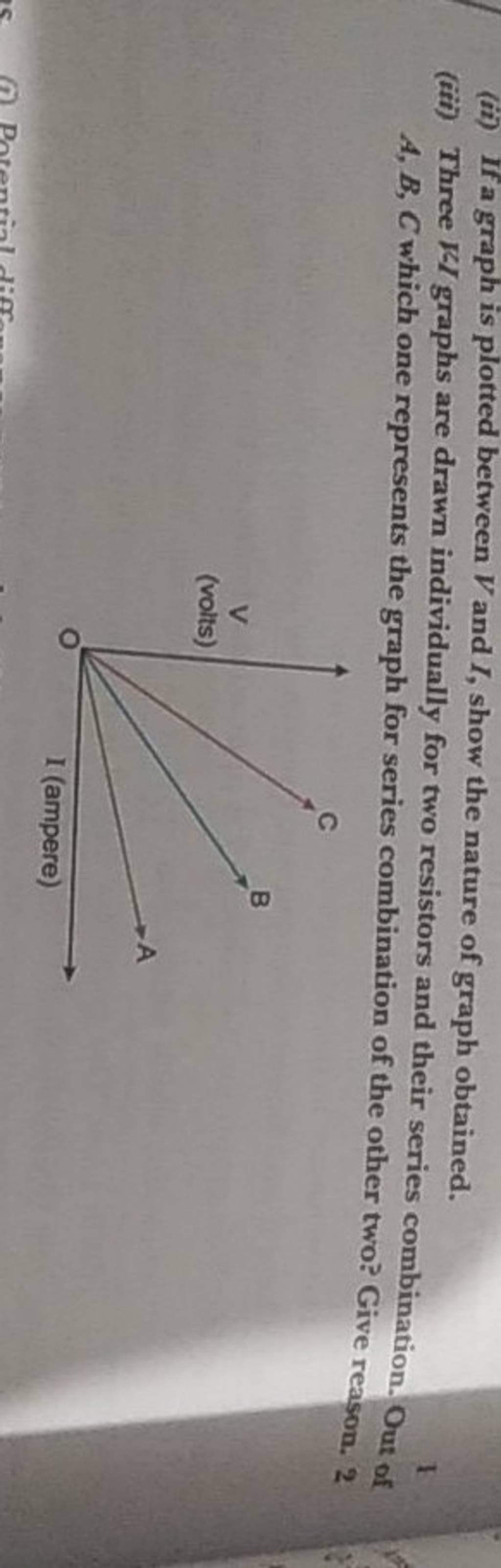 (ii) If a graph is plotted between V and I, show the nature of graph obta..