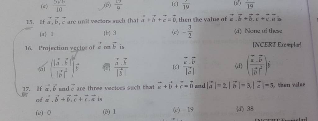 Projection vector of a on b is [NCERT Exemplar] | Filo