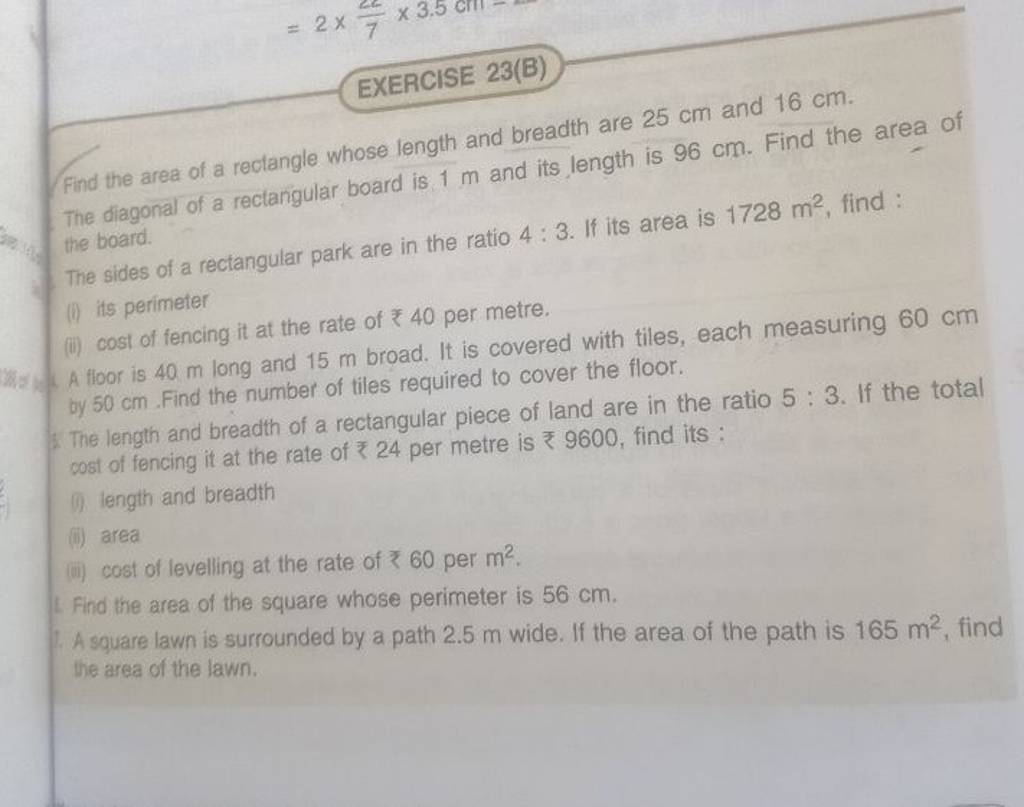 EXERCISE 23(B) Find the area of a rectangle whose length and breadth are