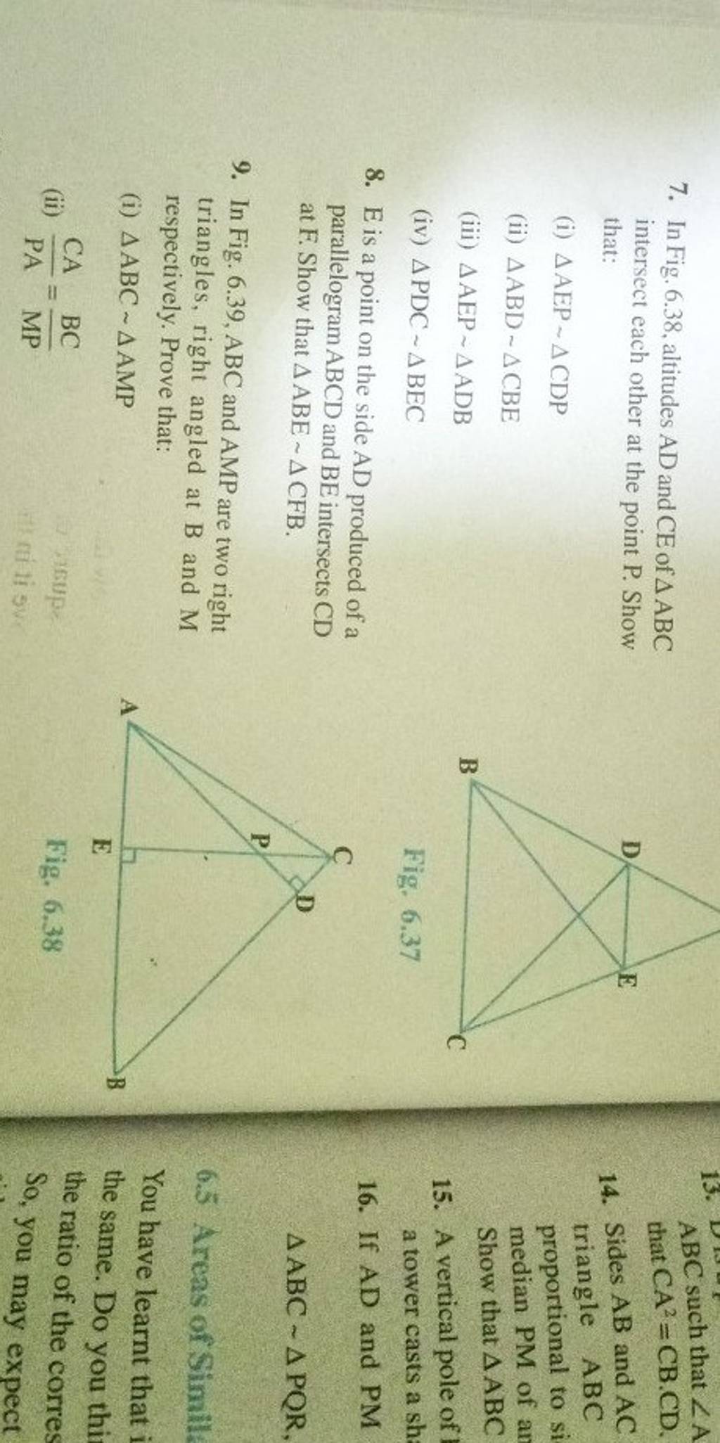 7. In Fig. 6.38, altitudes AD and CE of ABC intersect each other at the