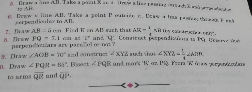5. Draw a line AB. Take a point X on it. Draw a line passing through X an..