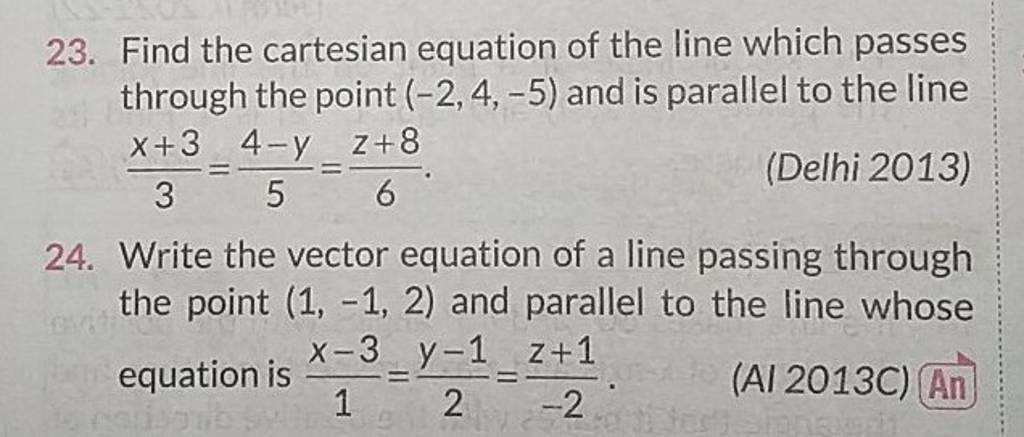 23 Find The Cartesian Equation Of The Line Which Passes Through The Poin