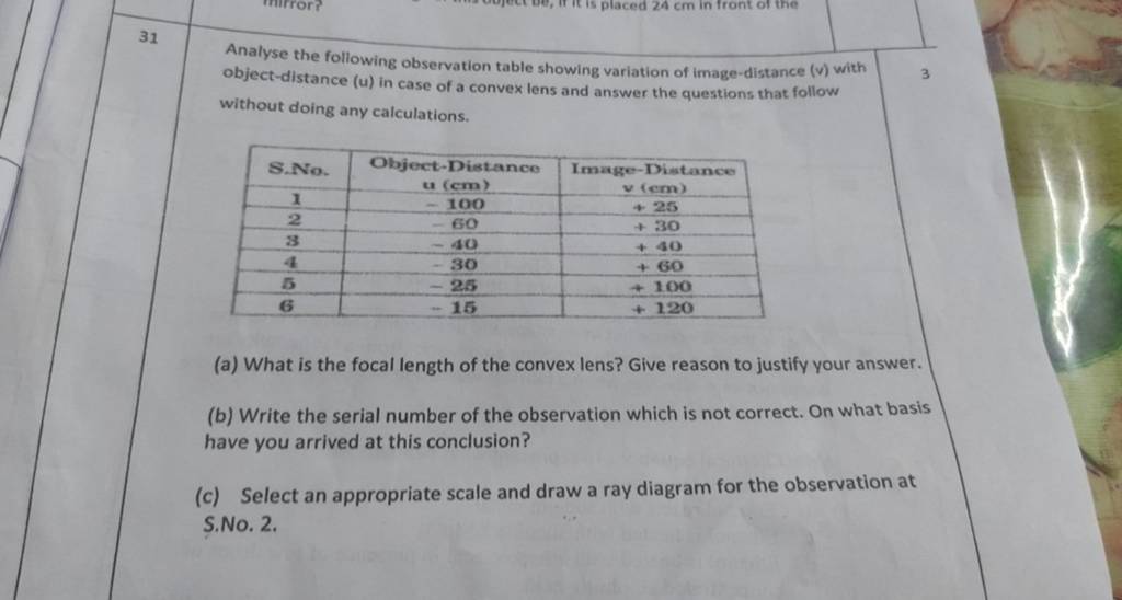 Analyse the following observation table showing variation of image-distan..