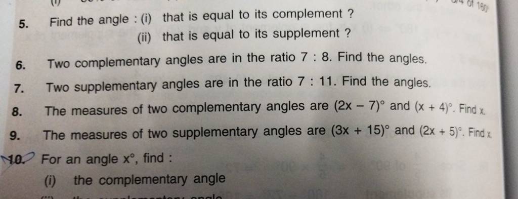 5. Find the angle : (i) that is equal to its complement? (ii) that is equ..