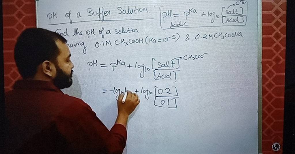 pH of a Buffer Solution. pH=pKa+log10 [ Acid [ salt ] ] Find the PH of a