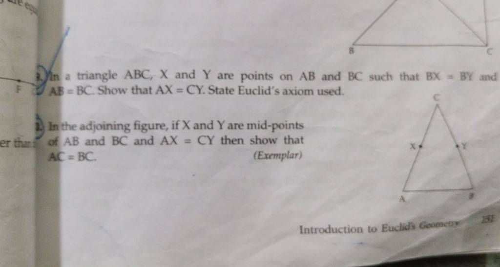 3.) In a triangle ABC,X and Y are points on AB and BC such that BX=BY and..
