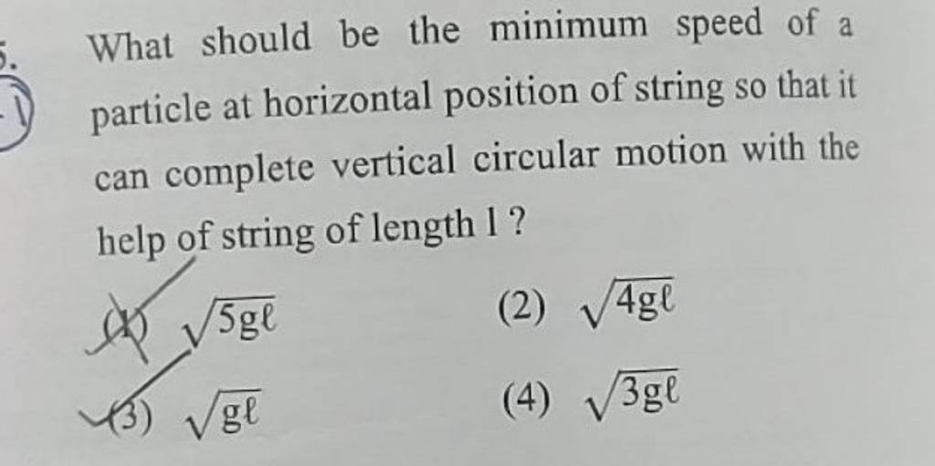 What should be the minimum speed of a particle at horizontal position of