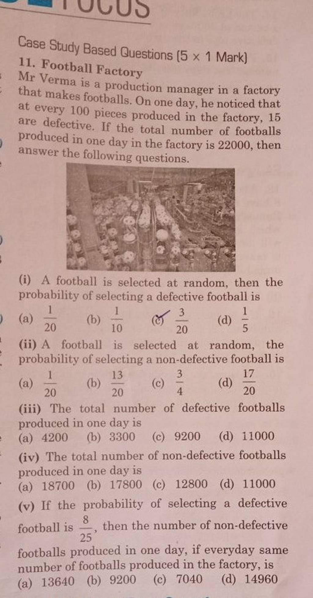 Case Study Based Questions ( 5×1 Mark) 11. Football Factory Mr Verma is a..