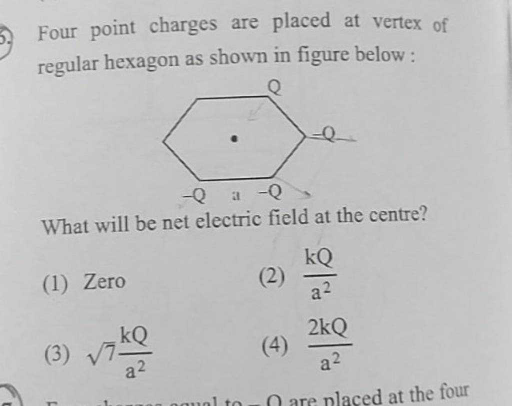 Four point charges are placed at vertex of regular hexagon as shown in fi..