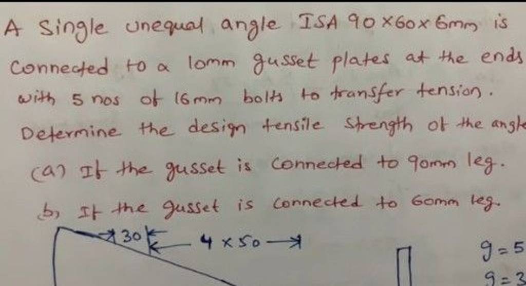 A Single Unequal Angle Isa 90×60×6 Mm Is Connected To A Lomm Gusset Plat