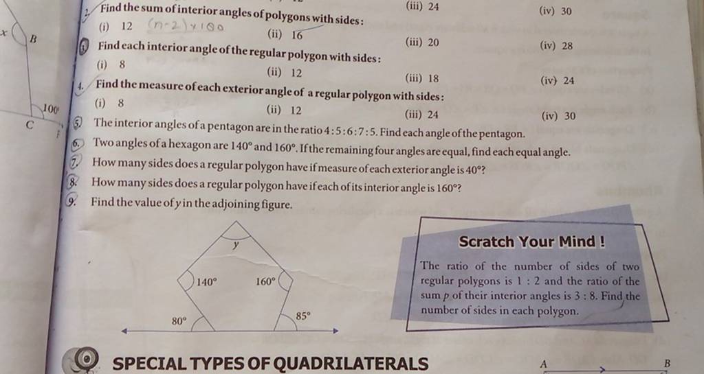 Find the sum of interior angles of polygons with sides: (i) 12(n−2)×180
