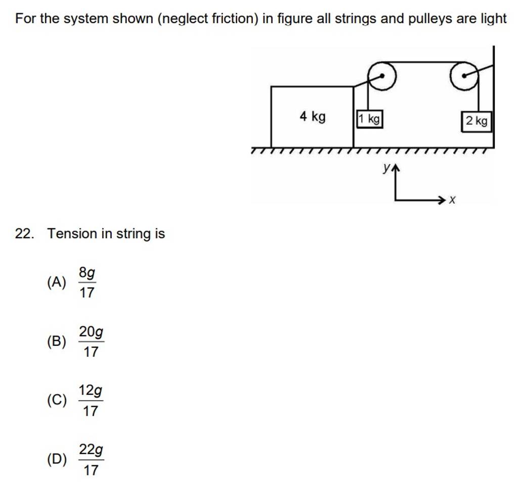 For the system shown (neglect friction) in figure all strings and pulleys..