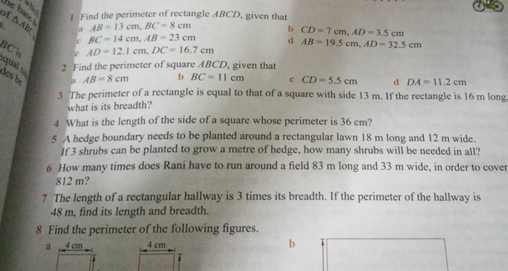 Find the perimeter of rectangle ABCD, given that a AB=13 cm,BC=8 cm c BC=..