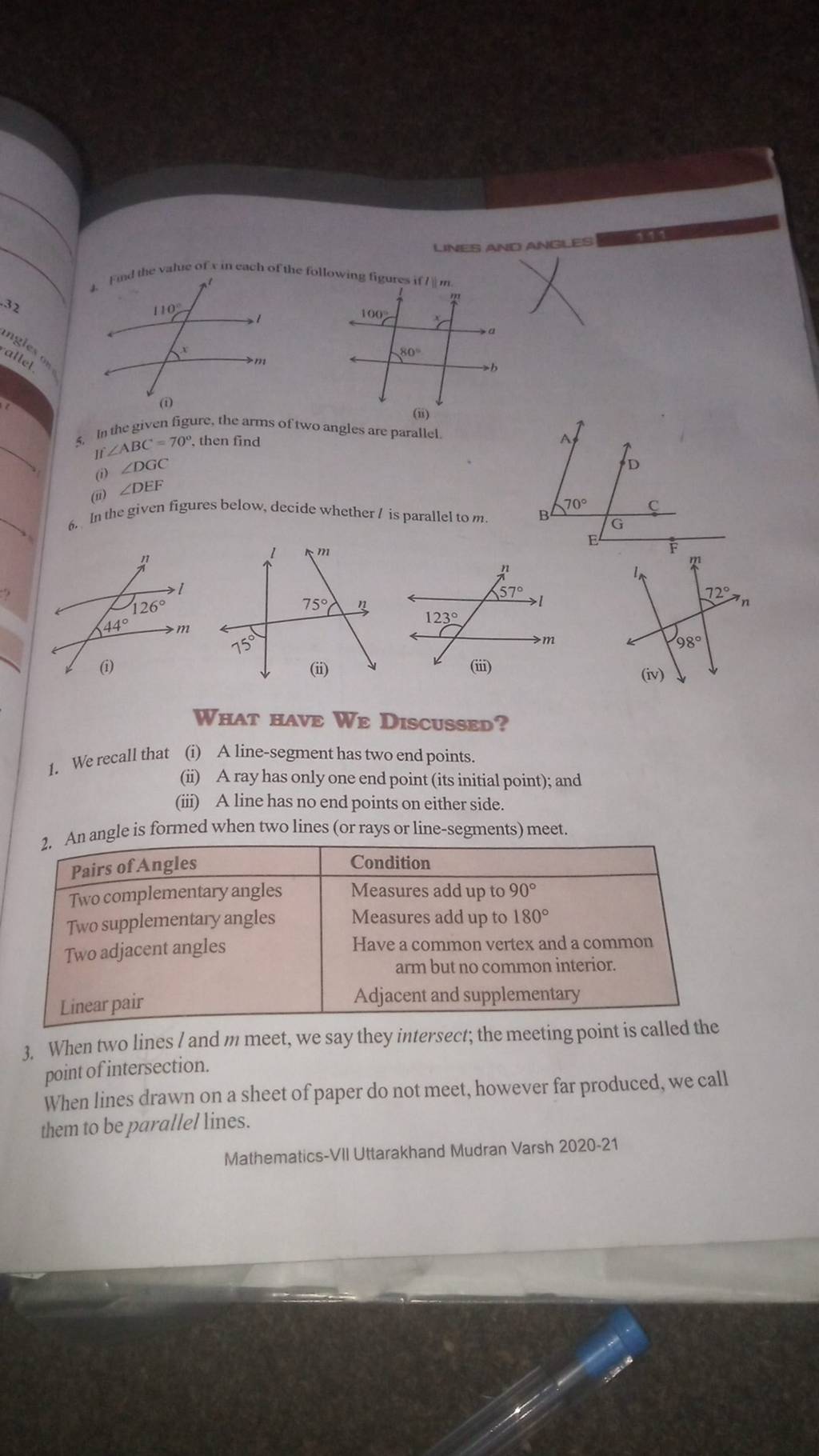 5. In the given figure, the arms of two angles are parallel. If ∠ABC=70∘,..
