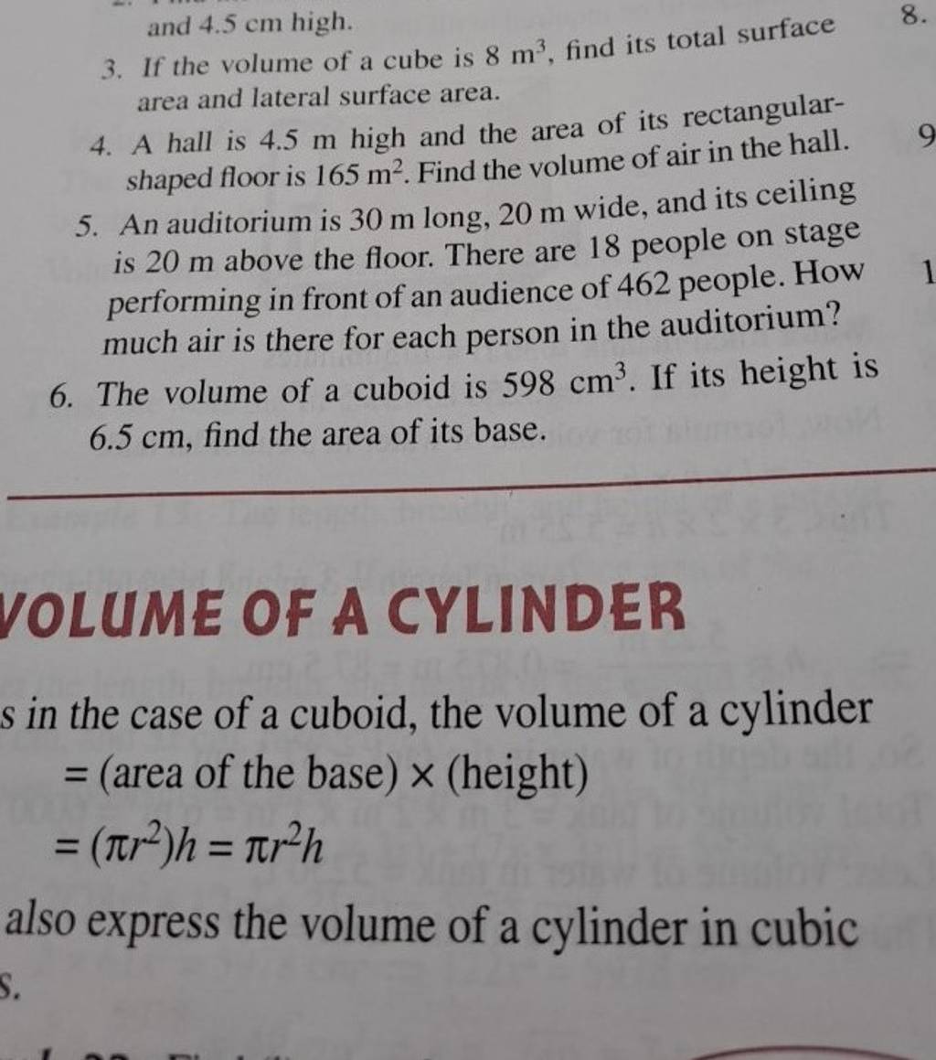 of a cube is 8 m3, find its total surface area and lateral surface area.