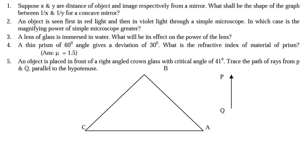 1 Suppose Xandy Are Distance Of Object And Image Respectively From A Mirro