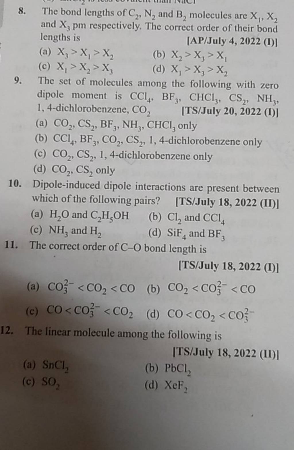 The bond lengths of C2 , N2 and B2 molecules are X1 ,X2 and X3 pm resp..
