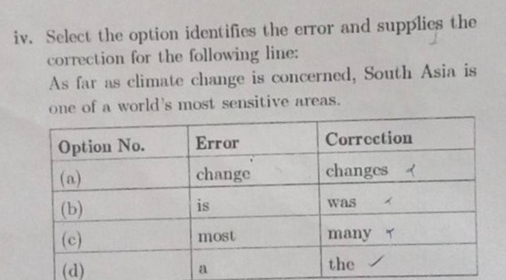 iv. Select the option identifies the error and supplies the correction fo..