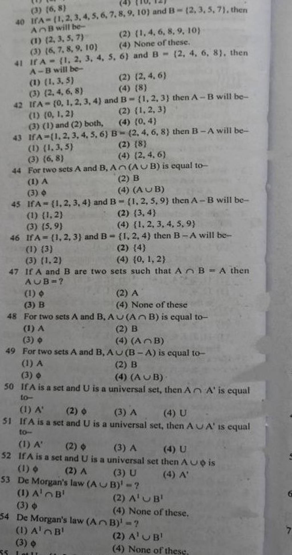 53 De Morgan's law (A∪B)′= ? | Filo