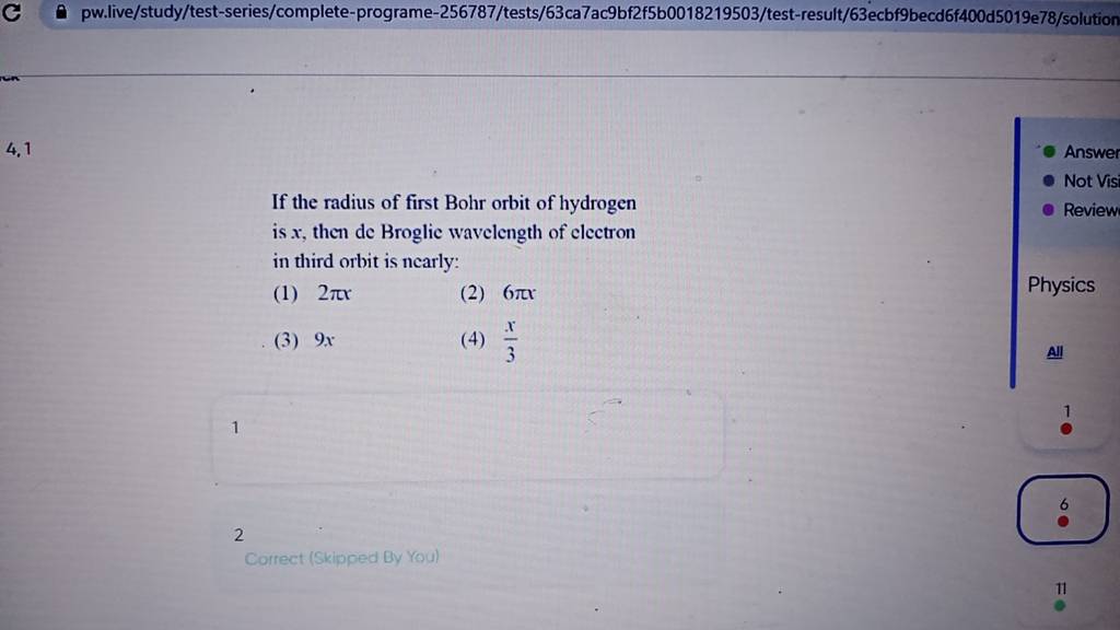 4 1 If The Radius Of First Bohr Orbit Of Hydrogen Is X Then De Broglic W