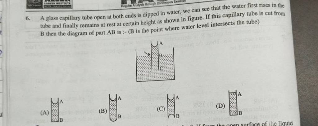 A glass capillary tube open at both ends is dipped in water, we can see t..