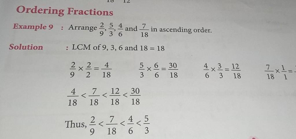 Ordering Fractions Example 9 Arrange 92 35 64 And 187 In Ascending