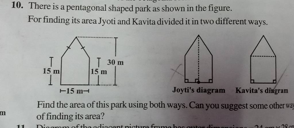 10. There is a pentagonal shaped park as shown in the figure. For finding..