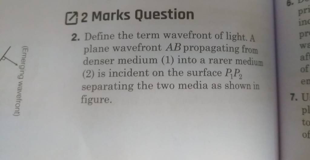 2 Marks Question 2. Define the term wavefront of light. A plane wavefront..
