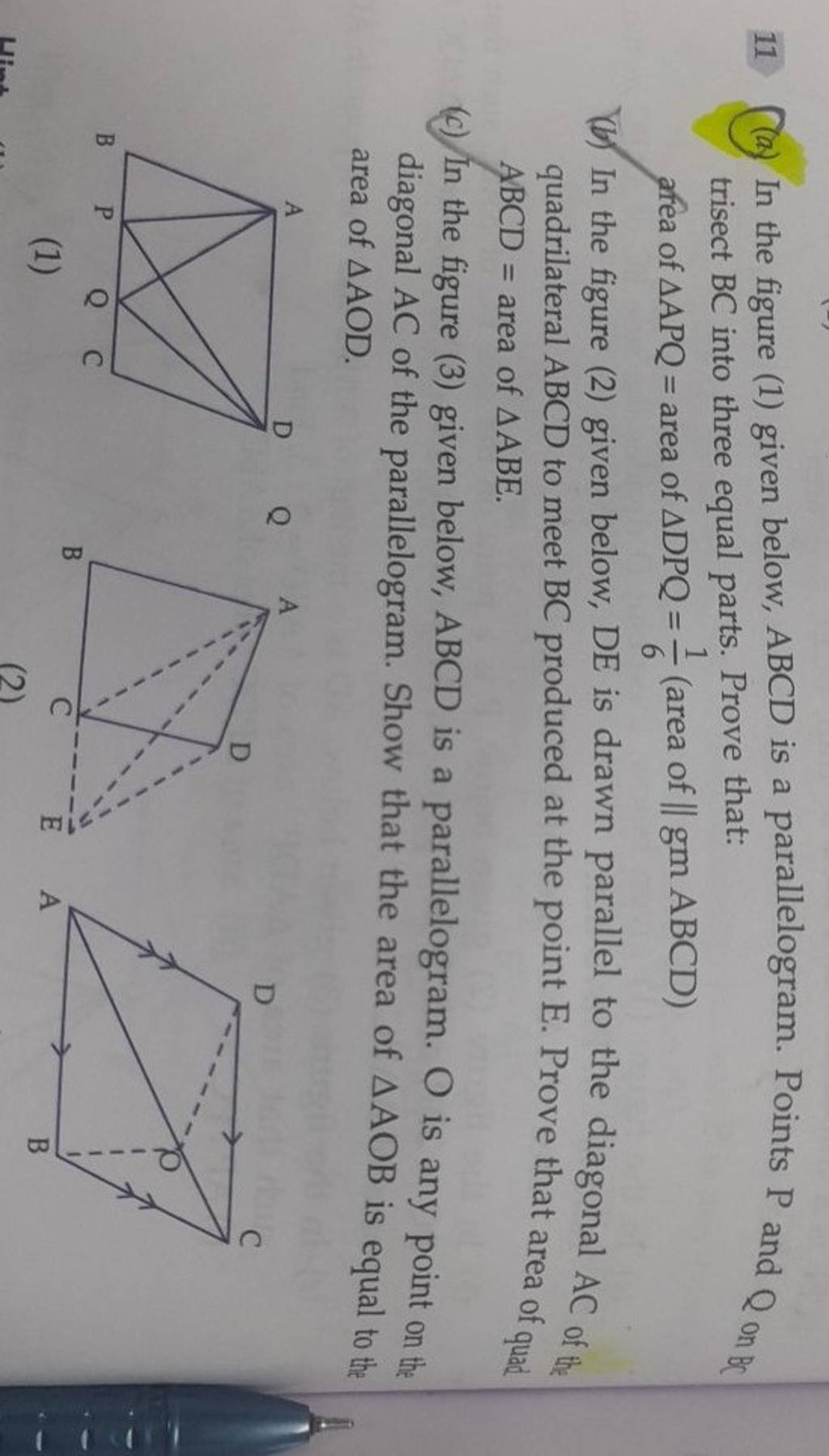 11 (a) In the figure (1) given below, ABCD is a parallelogram. Points P a..