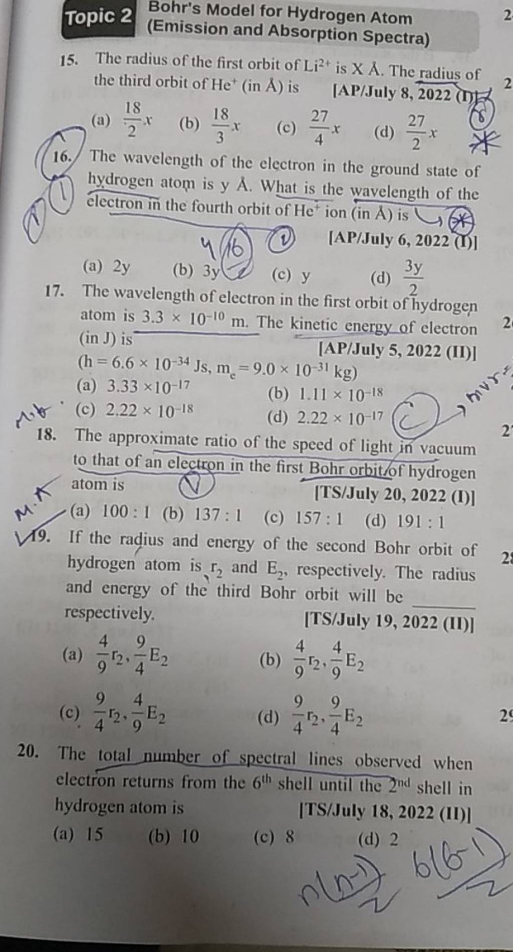 Topic 2 Bohr's Model for Hydrogen Atom (Emission and Absorption Spectra)