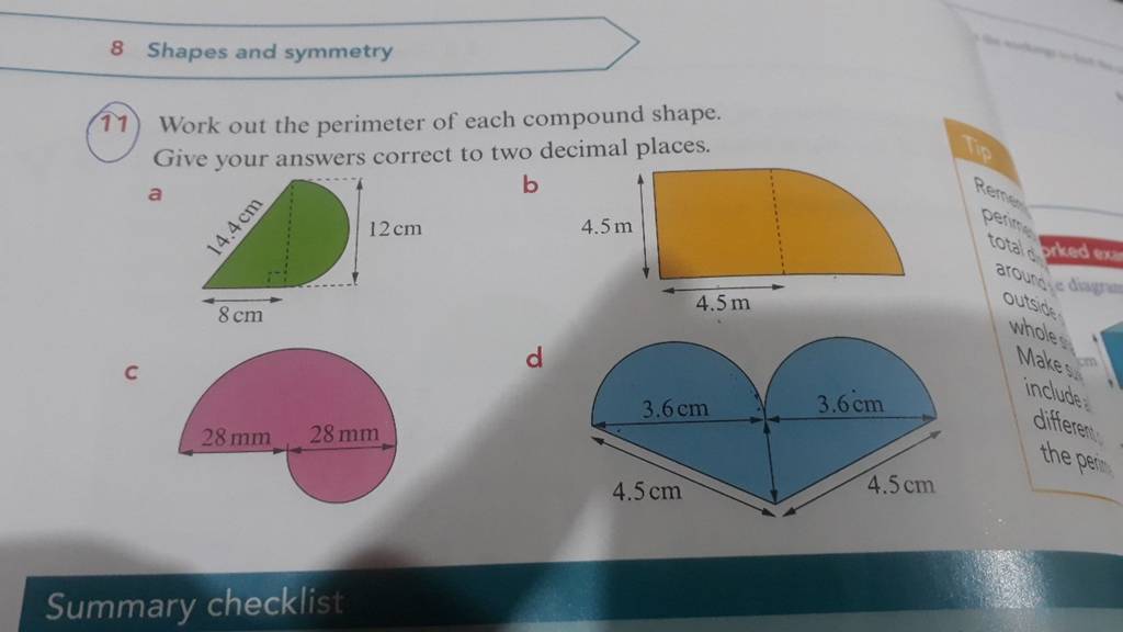 8 Shapes and symmetry 11) Work out the perimeter of each compound shape.